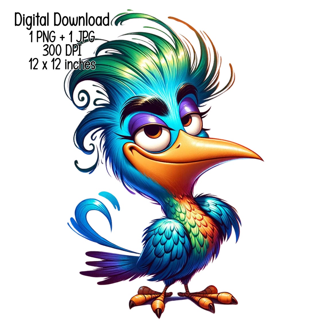 Funny Cute Colorful Humorous Silly Sassy Bird Illustration Clipart ...