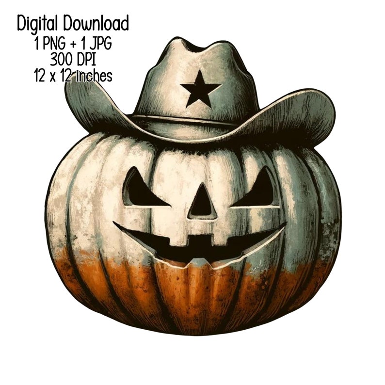 Texas Pumpkin With Cowboy Hat Transparent PNG JPG Humorous Vintage Feel ...