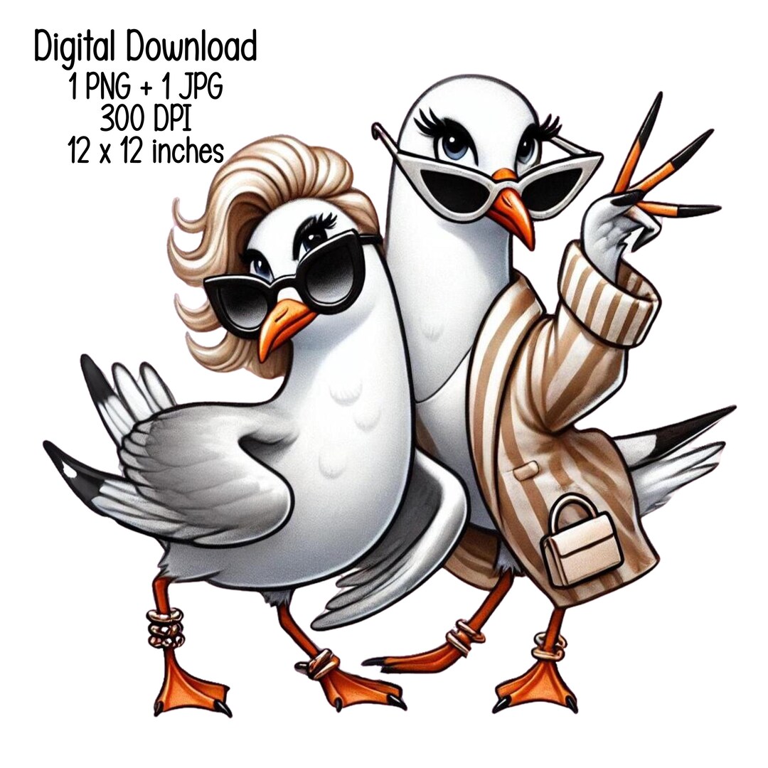 Humorous Silly Seagull Besties Clipart Illustration, Digital Download ...