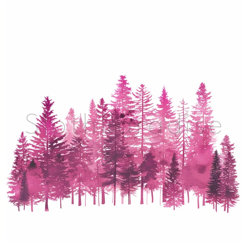 9 JPG Pink Pine Tree Forest Digital Download Monochrome Forest ...