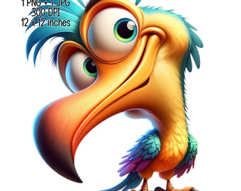 Funny Cute Colorful Humorous Silly Messy Bird Illustration Clipart ...