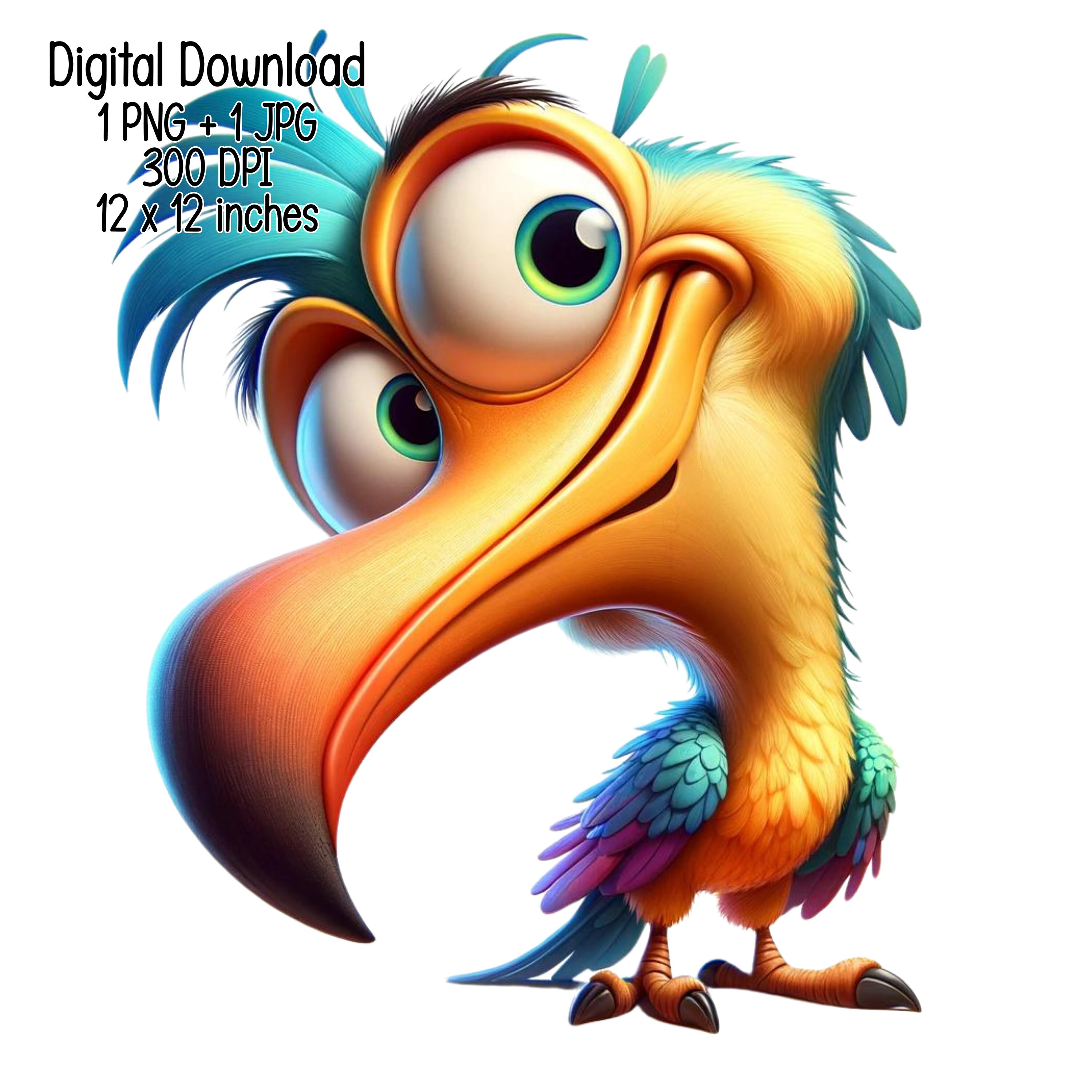 Funny Cute Colorful Humorous Bird Illustration Clipart Commercial Use ...