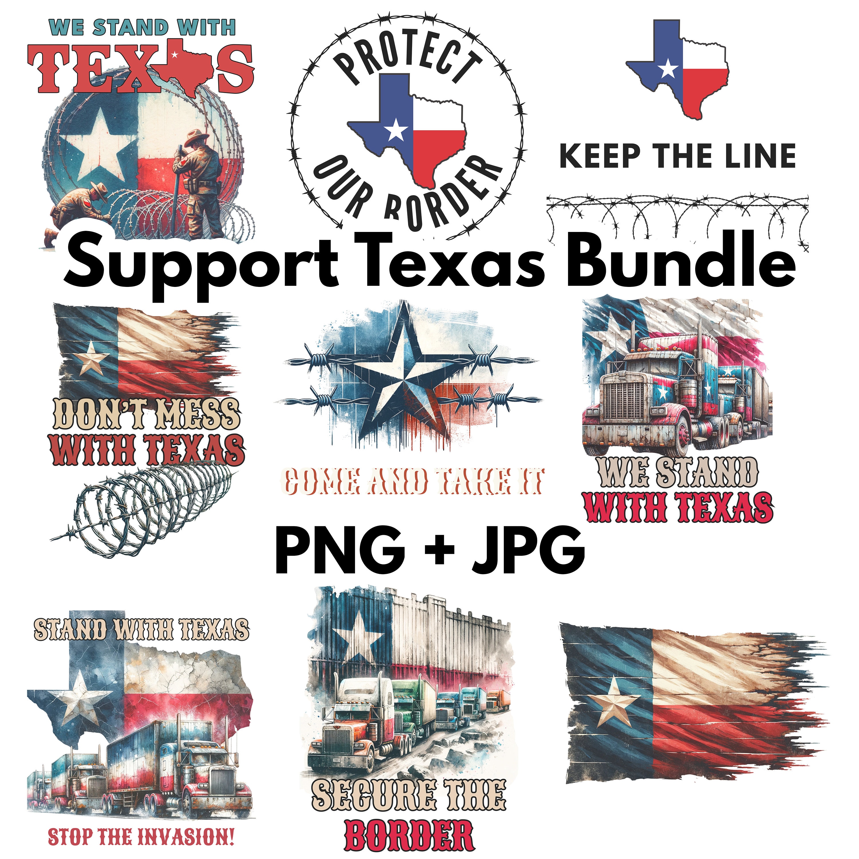 Support Texas Border Bundle Digital Download, Texas Flag Wire Truck T ...