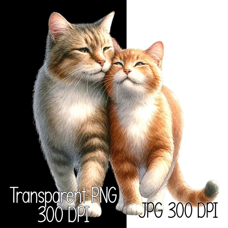 Affectionate Cats Digital Download Two Ginger Cats Illustration Clipart ...