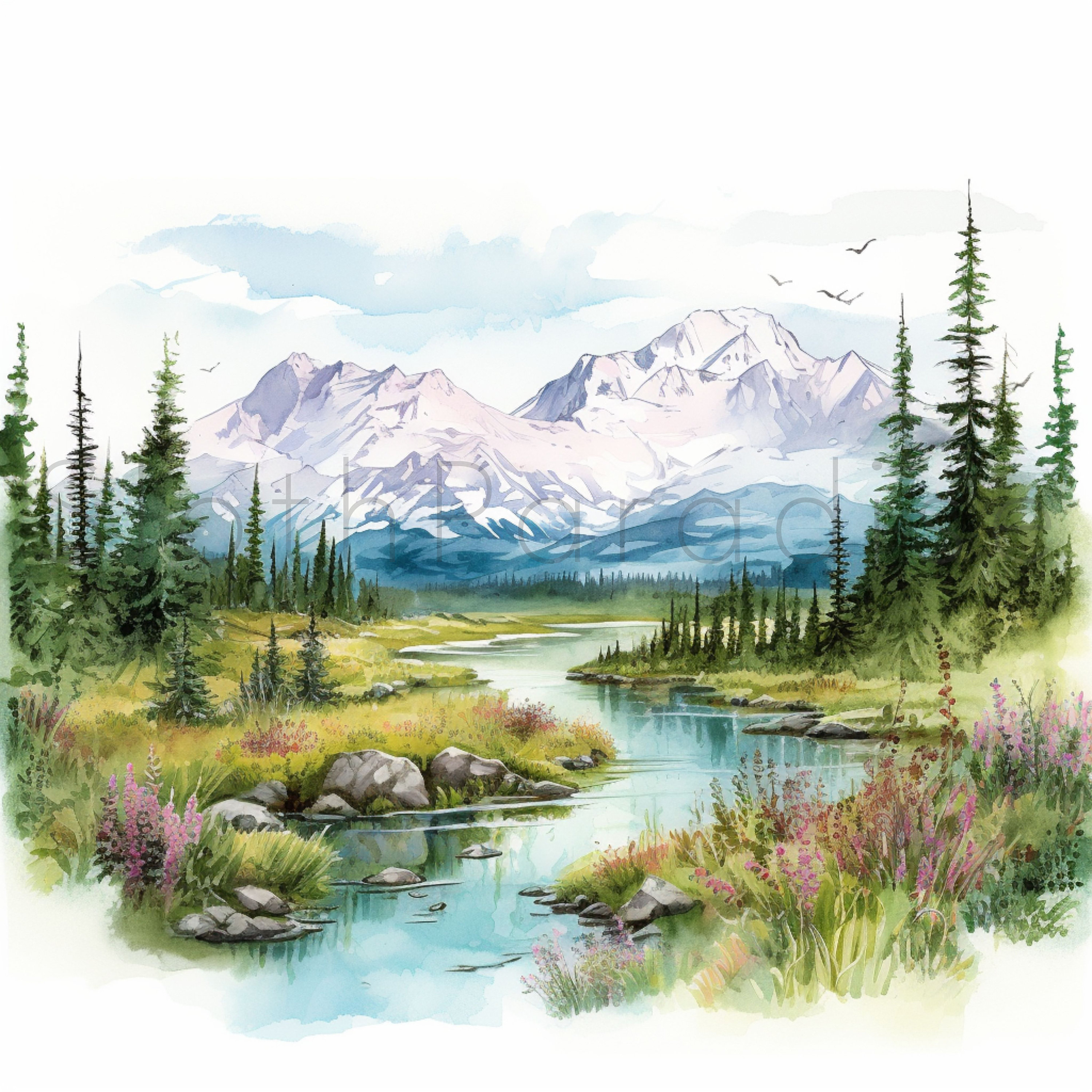 13 JPG Alaska Landscapes Watercolor Clipart Digital Download Commercial ...