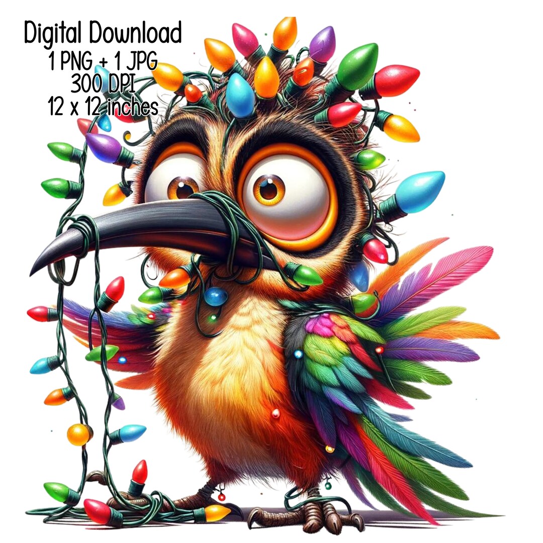 Funny Bird With Christmas Lights Illustration Clipart Commercial Use ...