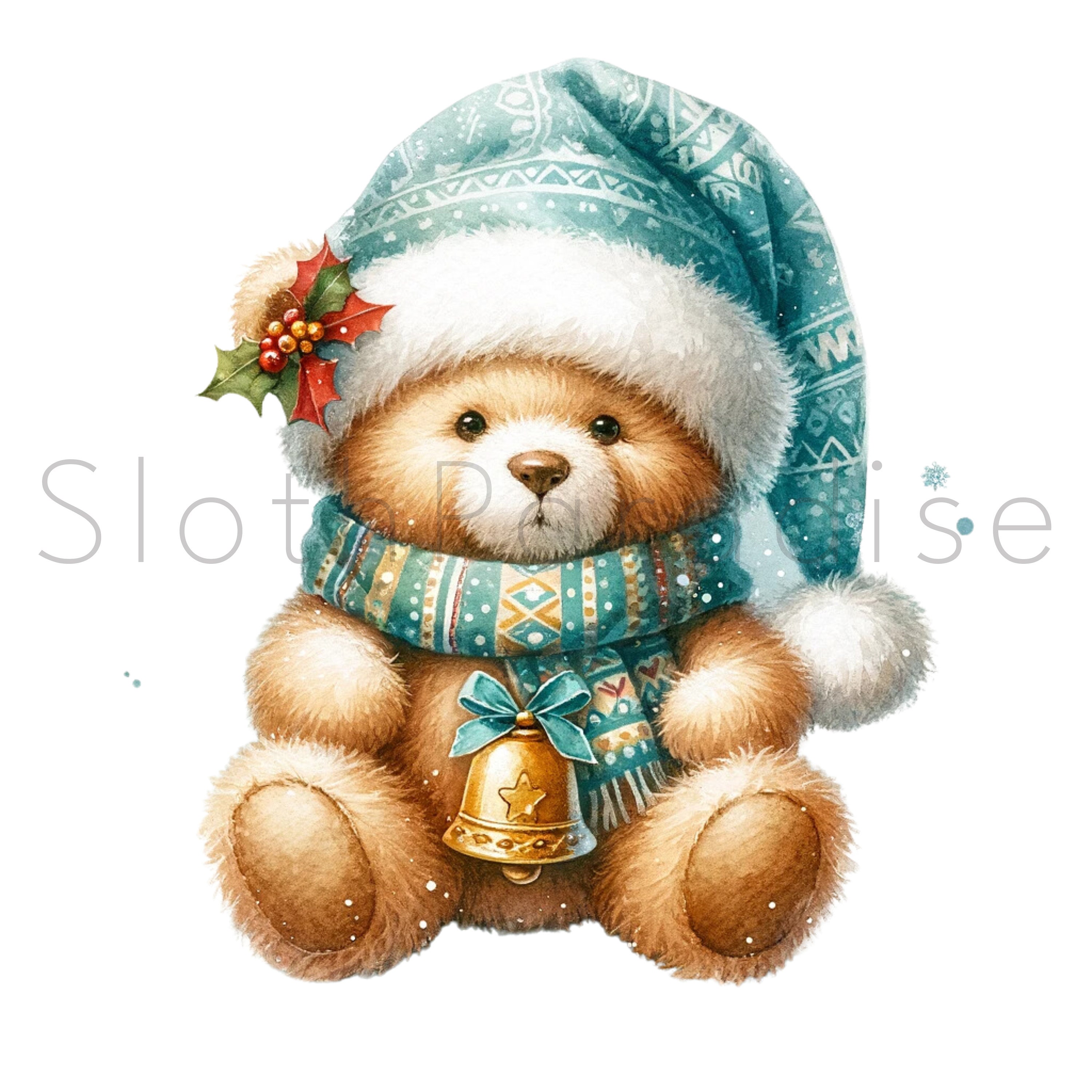12 PNG Christmas Teddy Bear Transparent Watercolor Clipart Digital ...