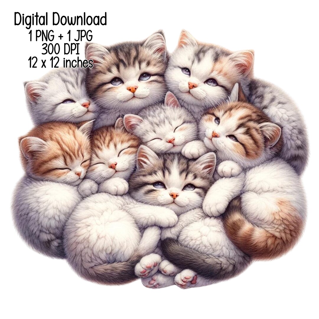 Pile of Cute Fluffy Kittens Watercolor Illustration Clipart Commercial ...