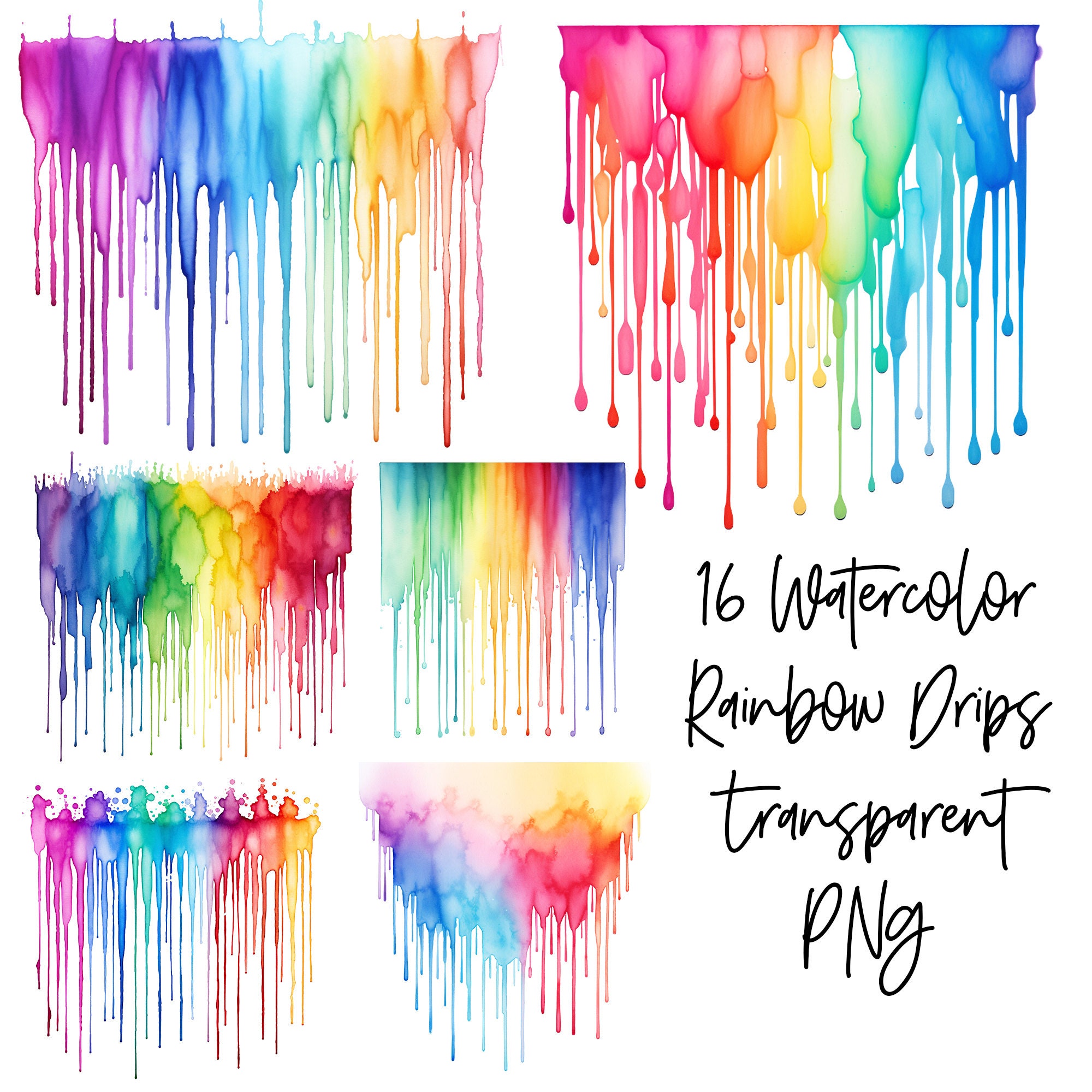 16 PNG Watercolor Rainbow Color Drips Transparent Watercolor Clipart ...