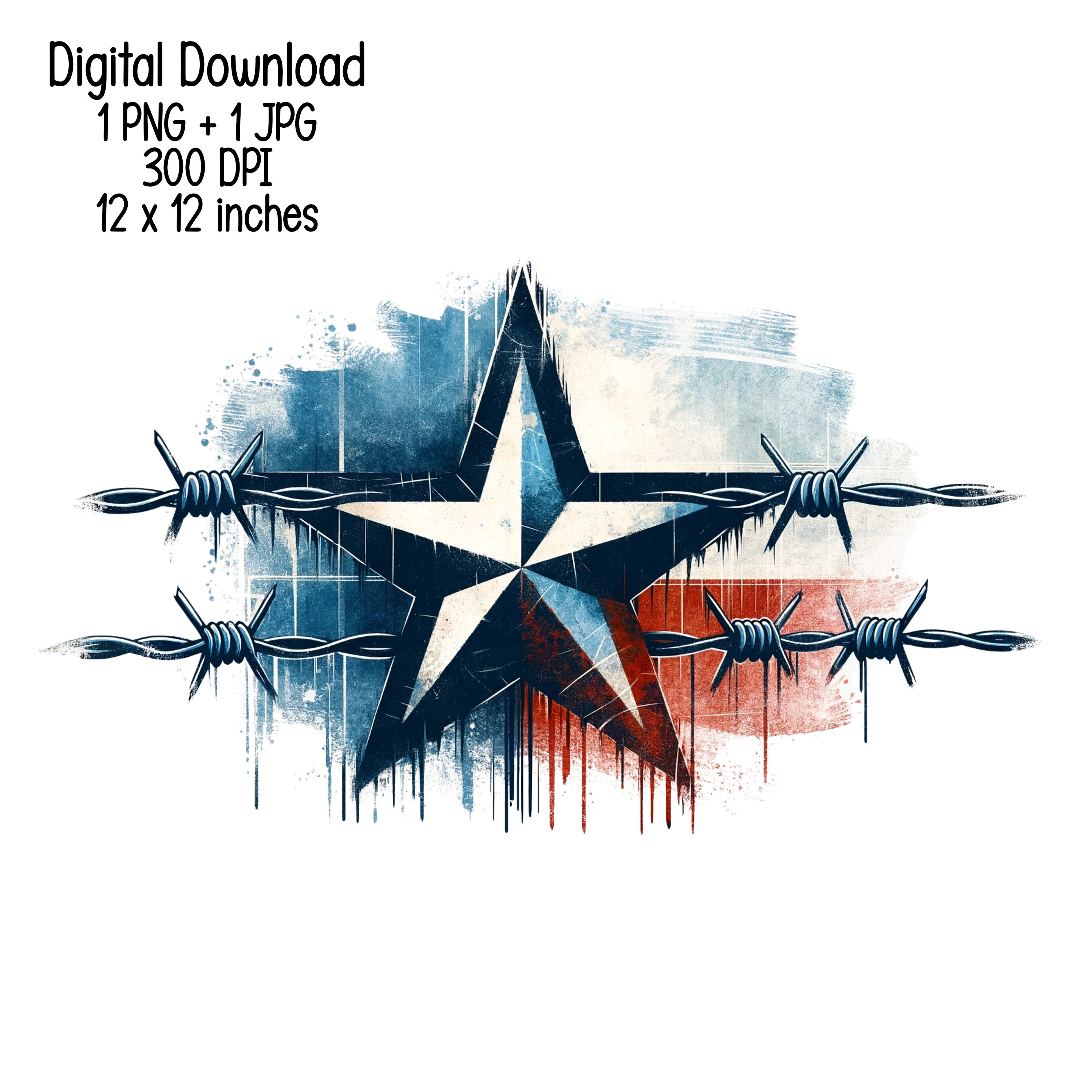 Texas Flag, Lone Star, Border Fence Digital Download, TX, Illustration ...