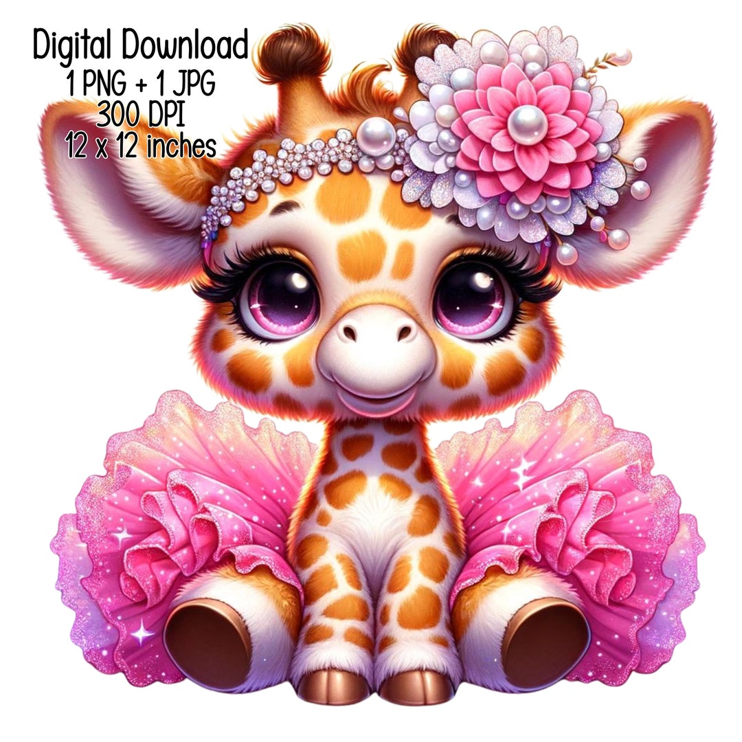 Cute Adorable Baby Giraffe in Pink Tutu With a Headband Clipart ...