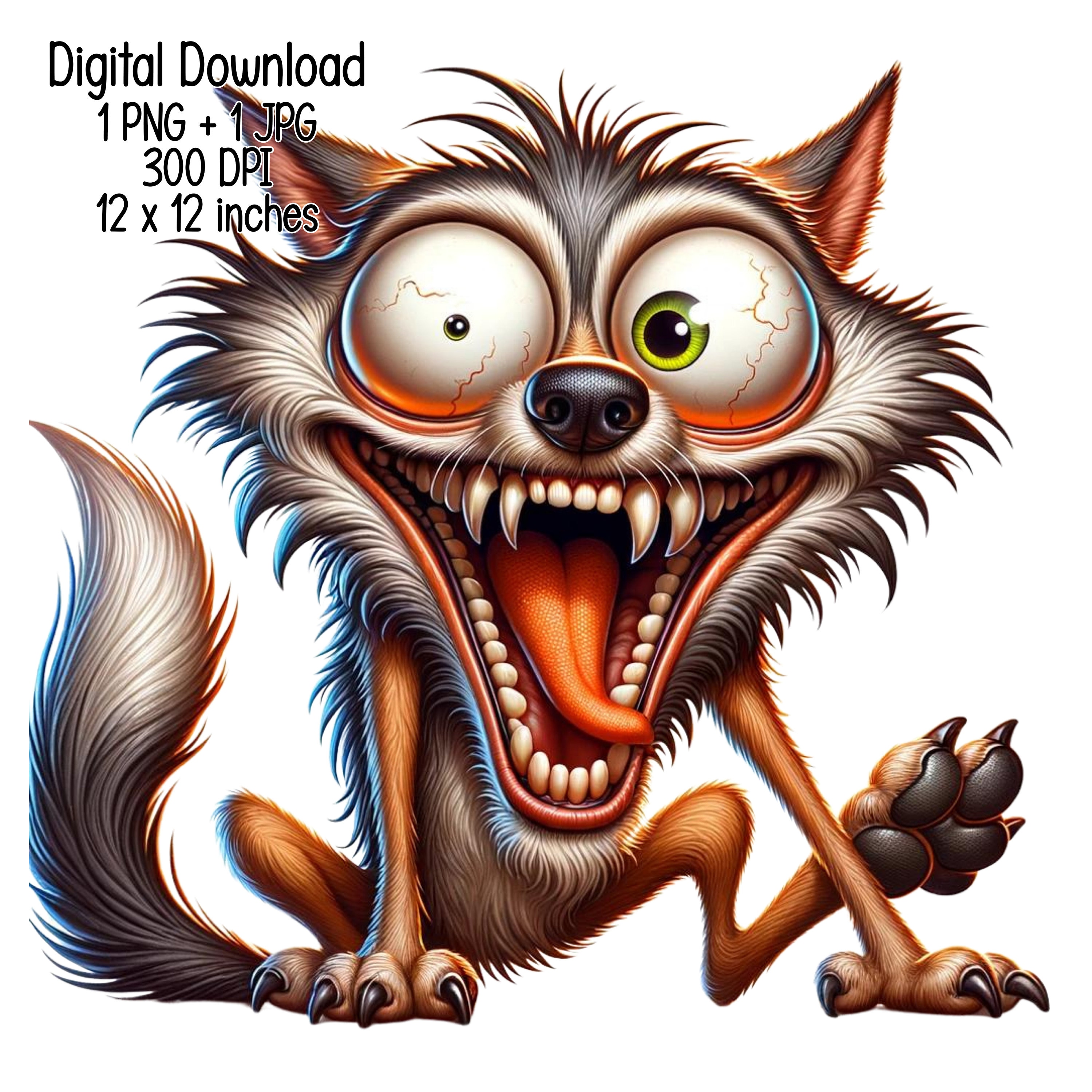 Surprised Silly Wolf Clipart Illustration Digital Download Sublimation ...