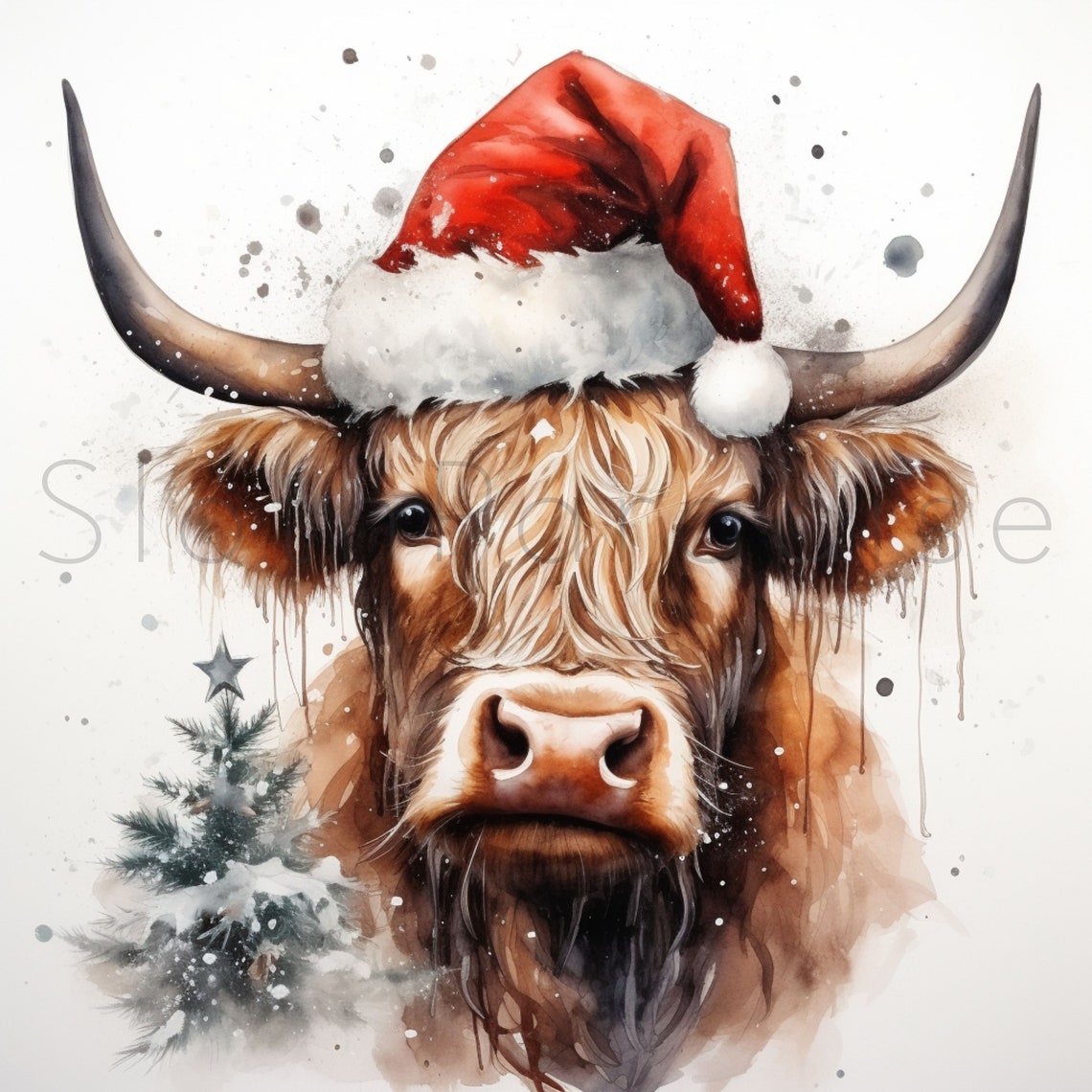 18 JPG Christmas Highland Cow Watercolor Clipart Digital Download ...