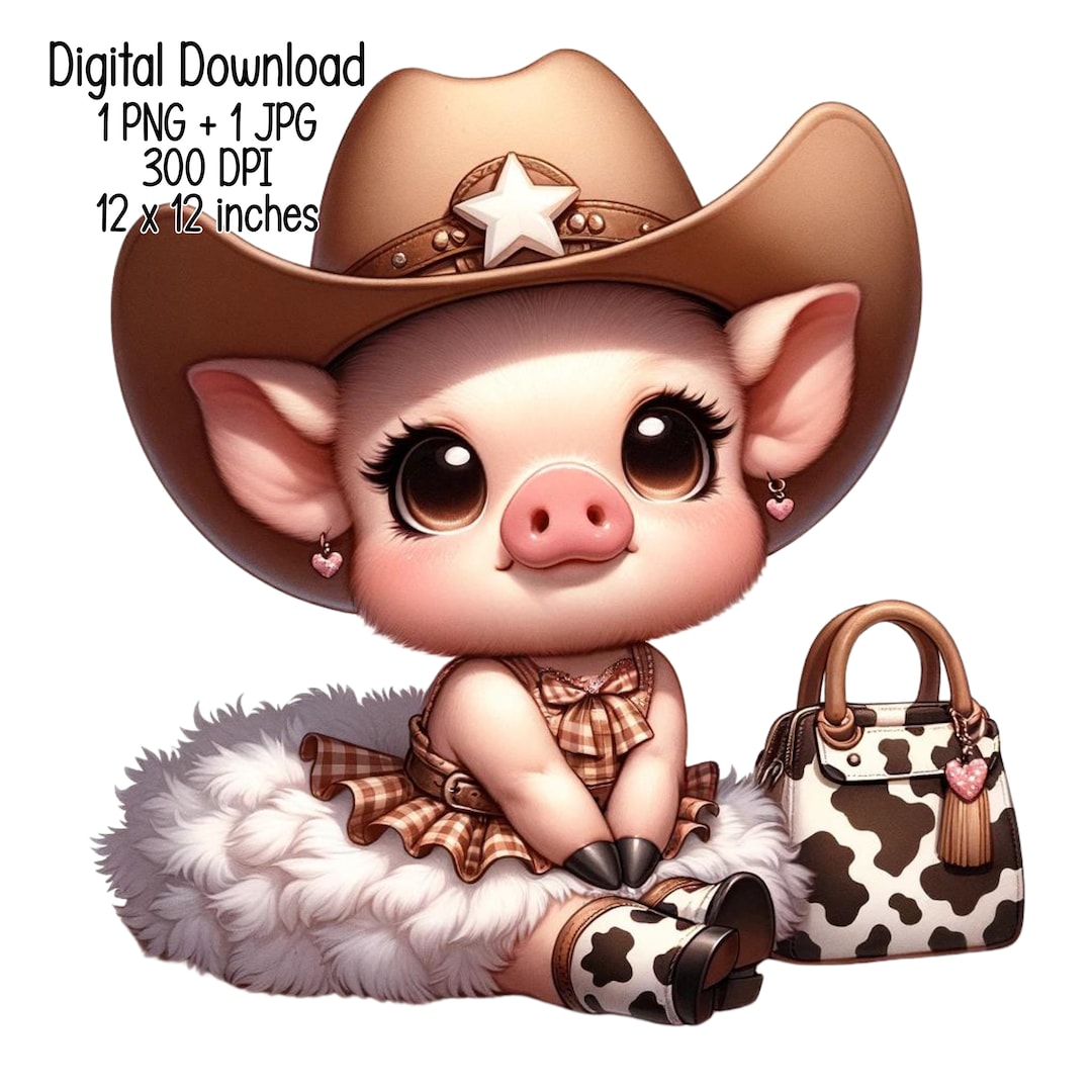 Cute Adorable Baby Pig Ivory Caw Print Tutu Texas Hat Clipart ...