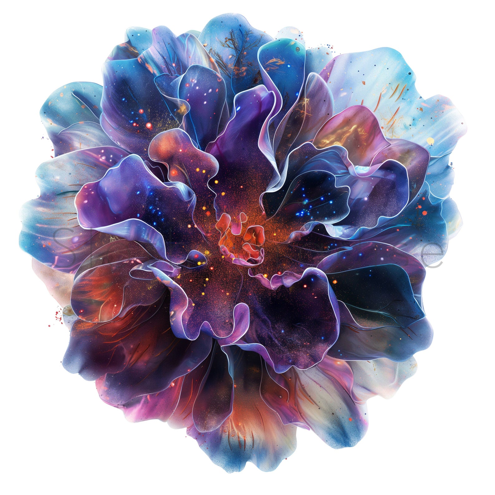 10 Abstract Galaxy Flower Clipart Cosmos Blue Floral Print Printable ...