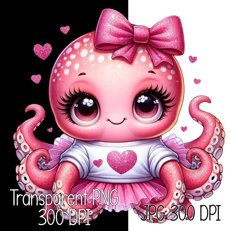 Cute Baby Octopus With Bow Clipart Commercial Use Sublimation Designs ...