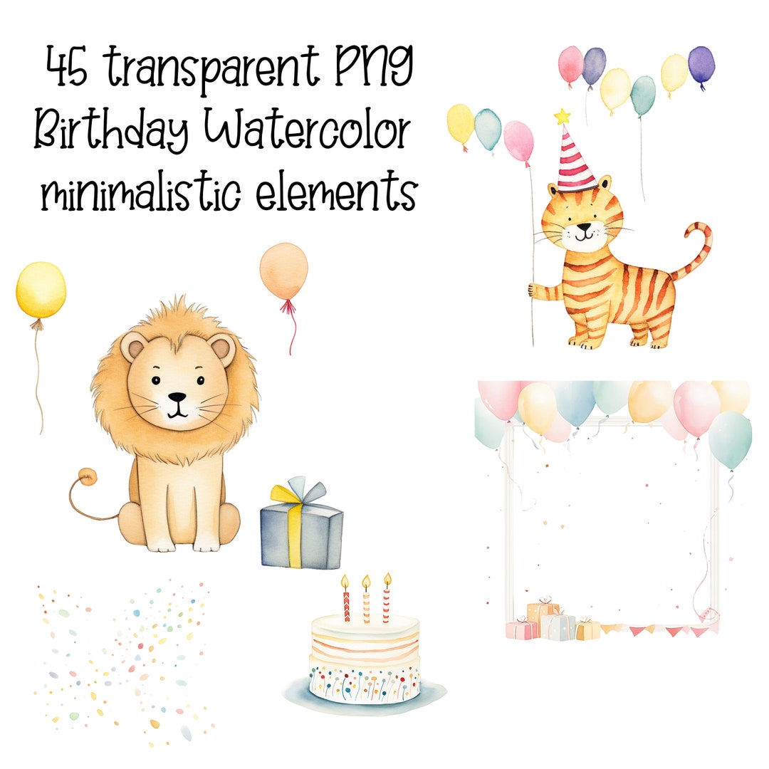 45 PNG Boho Birthday Watercolor Minimalistic Elements Transparent ...