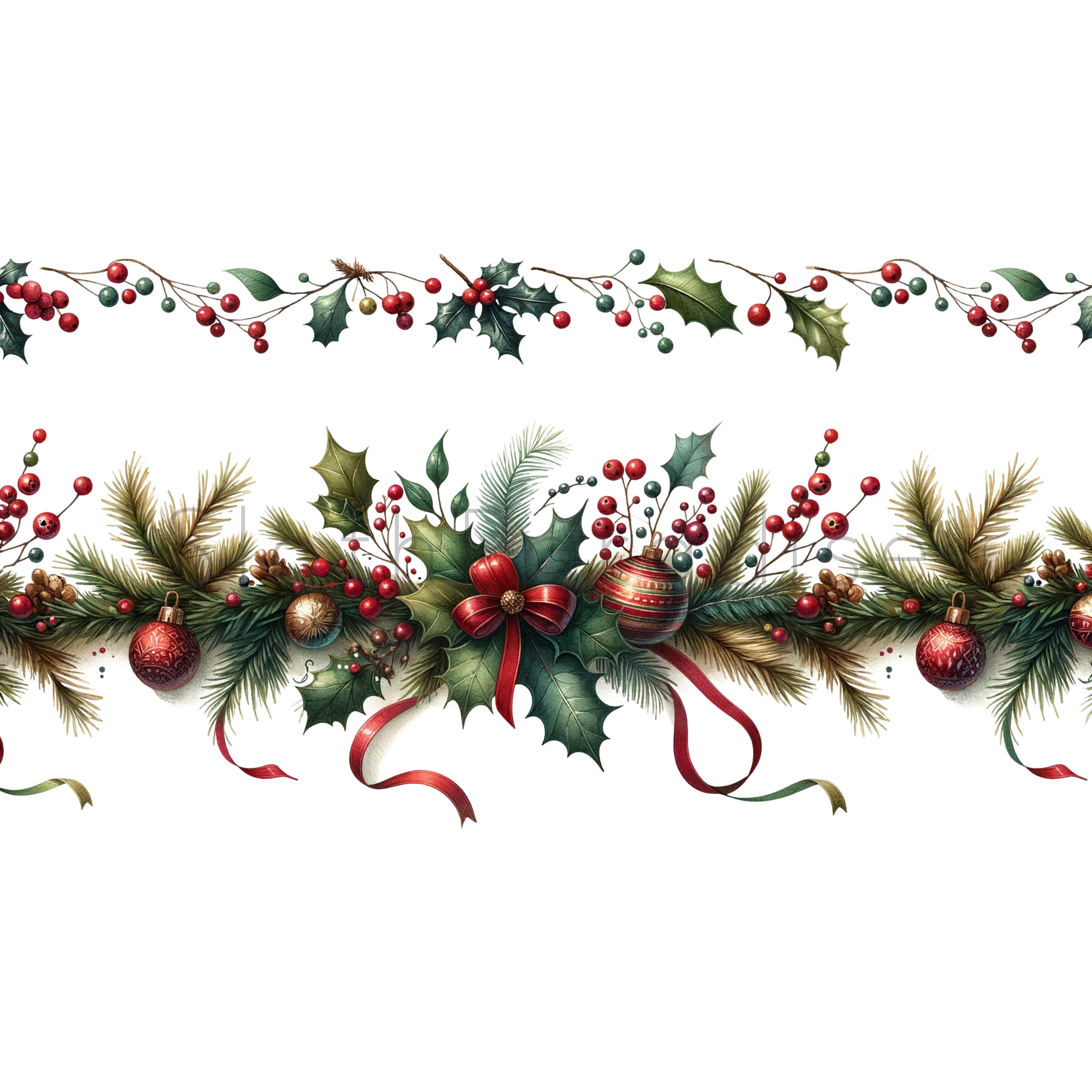 28 PNG Christmas Borders Part 2 Watercolor Transparent Clipart Digital ...