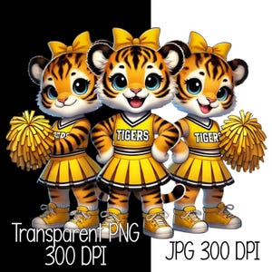 Cute Tiger Cheerleaders in Yellow Uniform for Tigers Team - Clipart ...