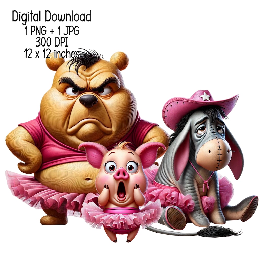 Grumpy Vinnie the Pooh and Depressed Eeyore Surprised Piglet Humorous ...