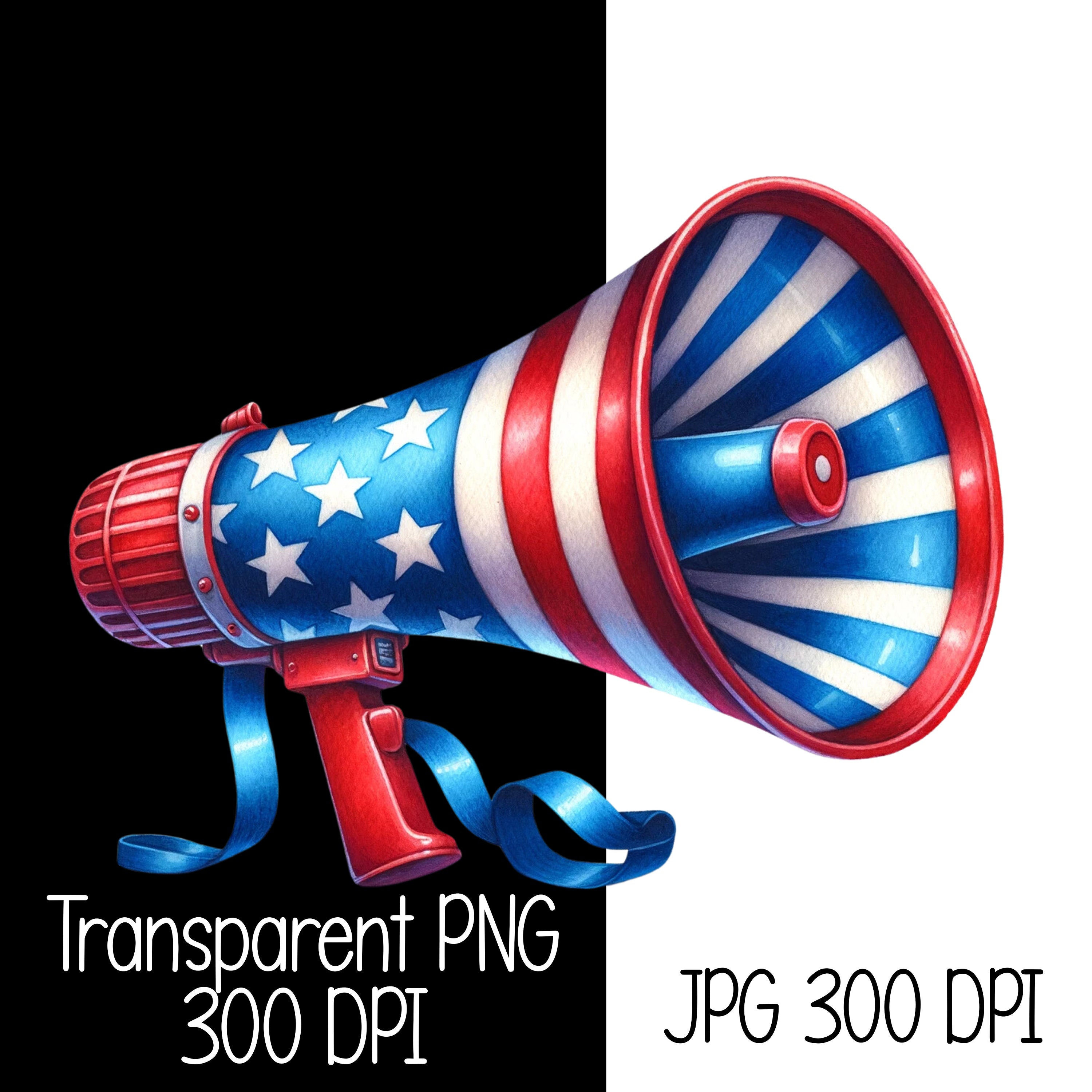 Cheer Coach USA Flag Megaphone Watercolor Clipart Commercial Use ...