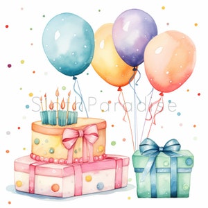 20 JPG Birthday Party Theme Pastel Watercolor Digital Download ...