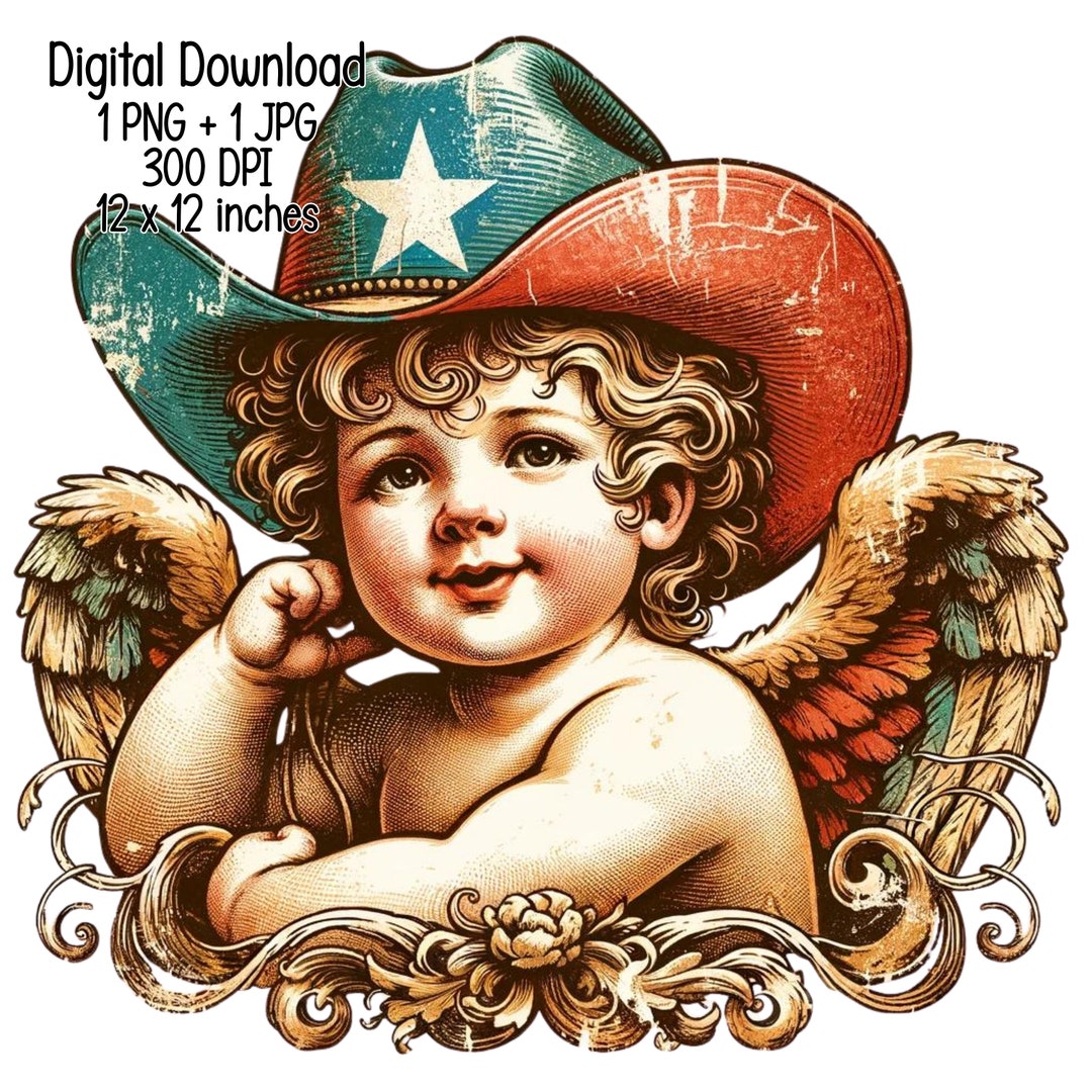Vintage Cute Rubens Baby Angel With Cowboy Hat Digital Download ...