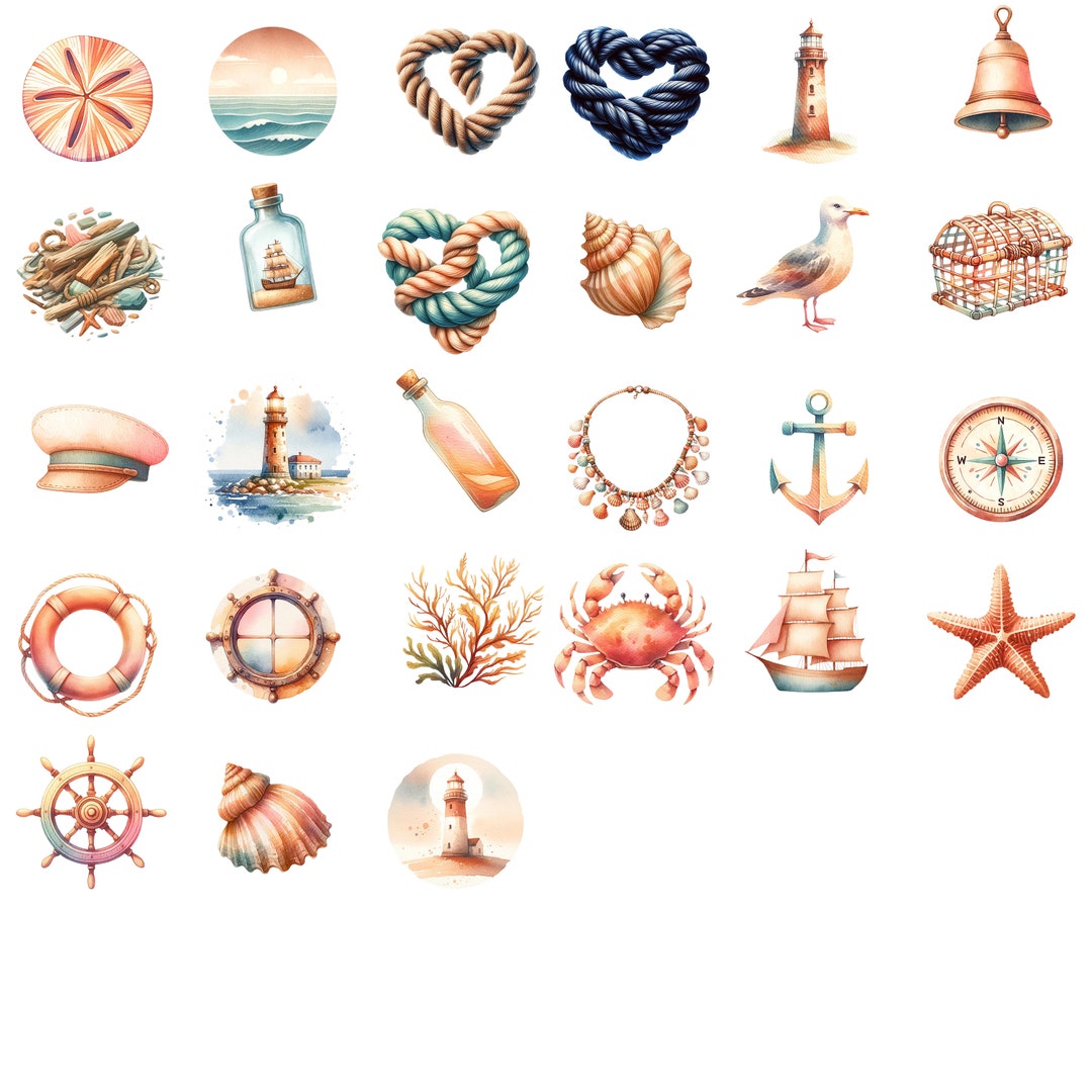 26 PNG Marine Themed Watercolor Clipart Illustrations Marine Rope ...