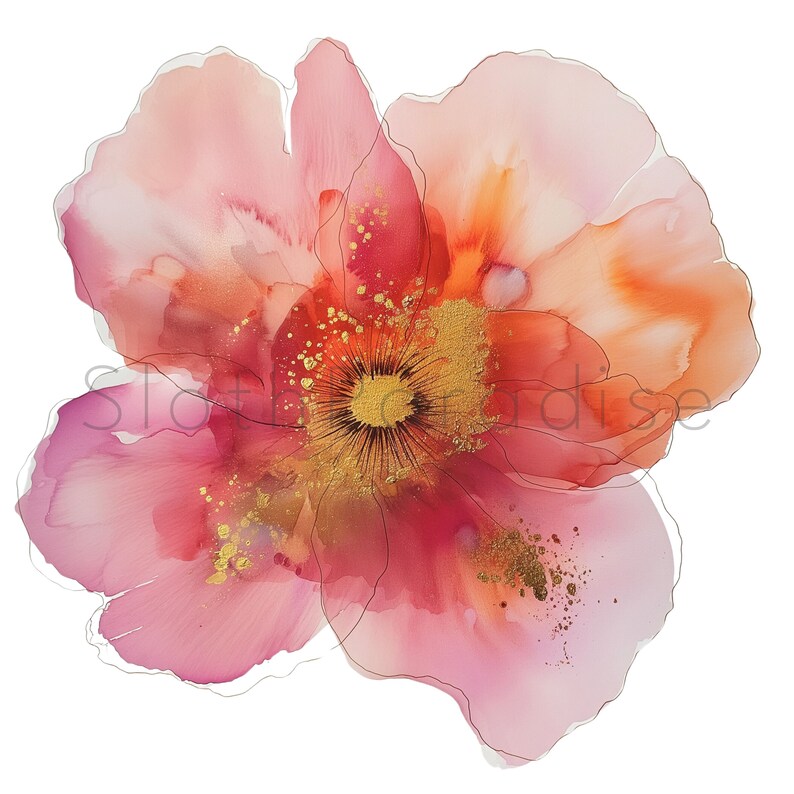 12 Abstract Flowers Clipart, Pink, Turquoise, Blue Gold Flower, Flowers ...