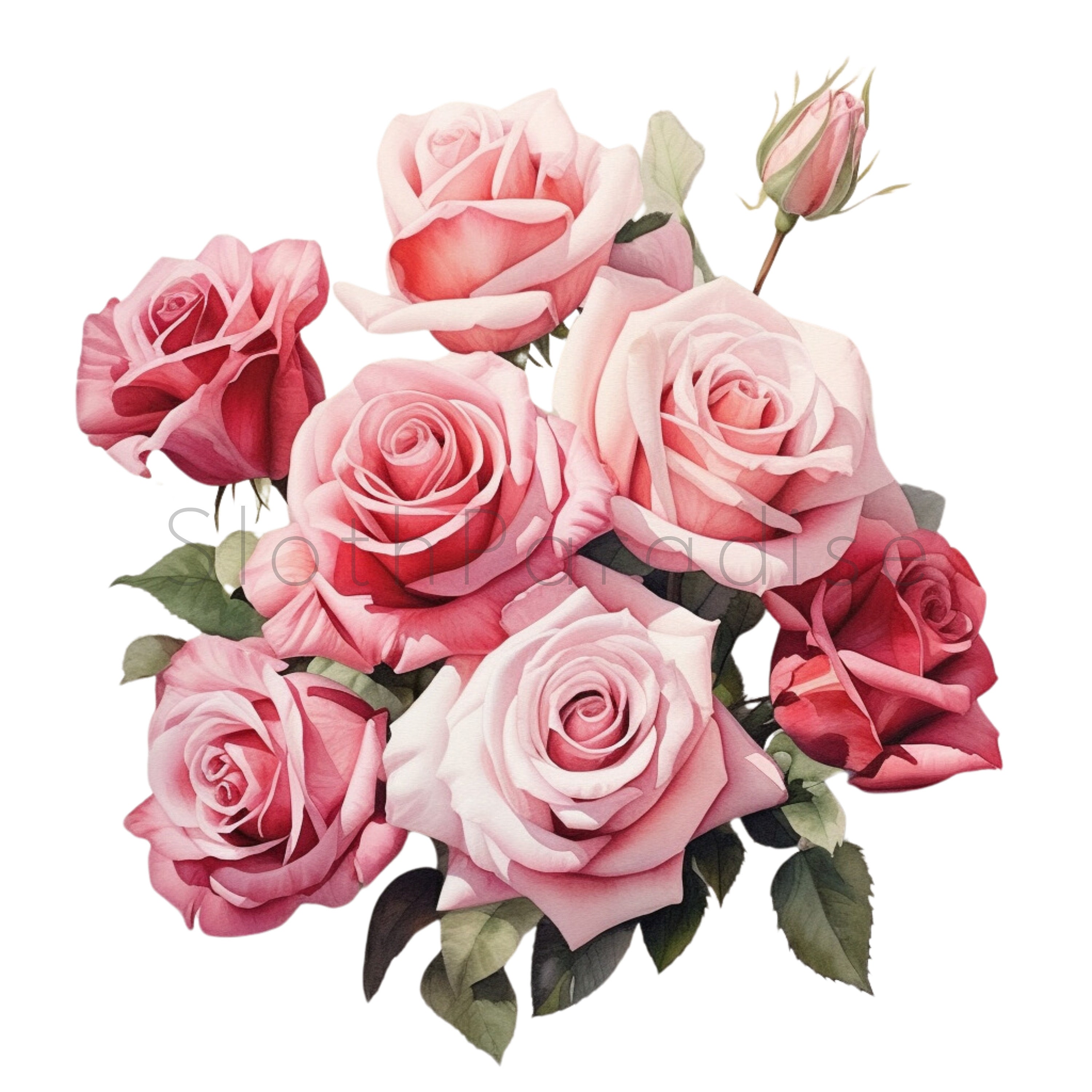 12 PNG Red and Pink Rose Bouquets Transparent Clipart Digital Download ...