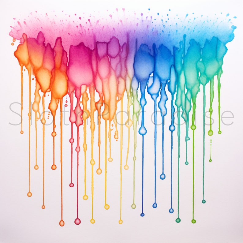 18 JPG Watercolor Rainbow Color Drips Digital Download Commercial Use ...