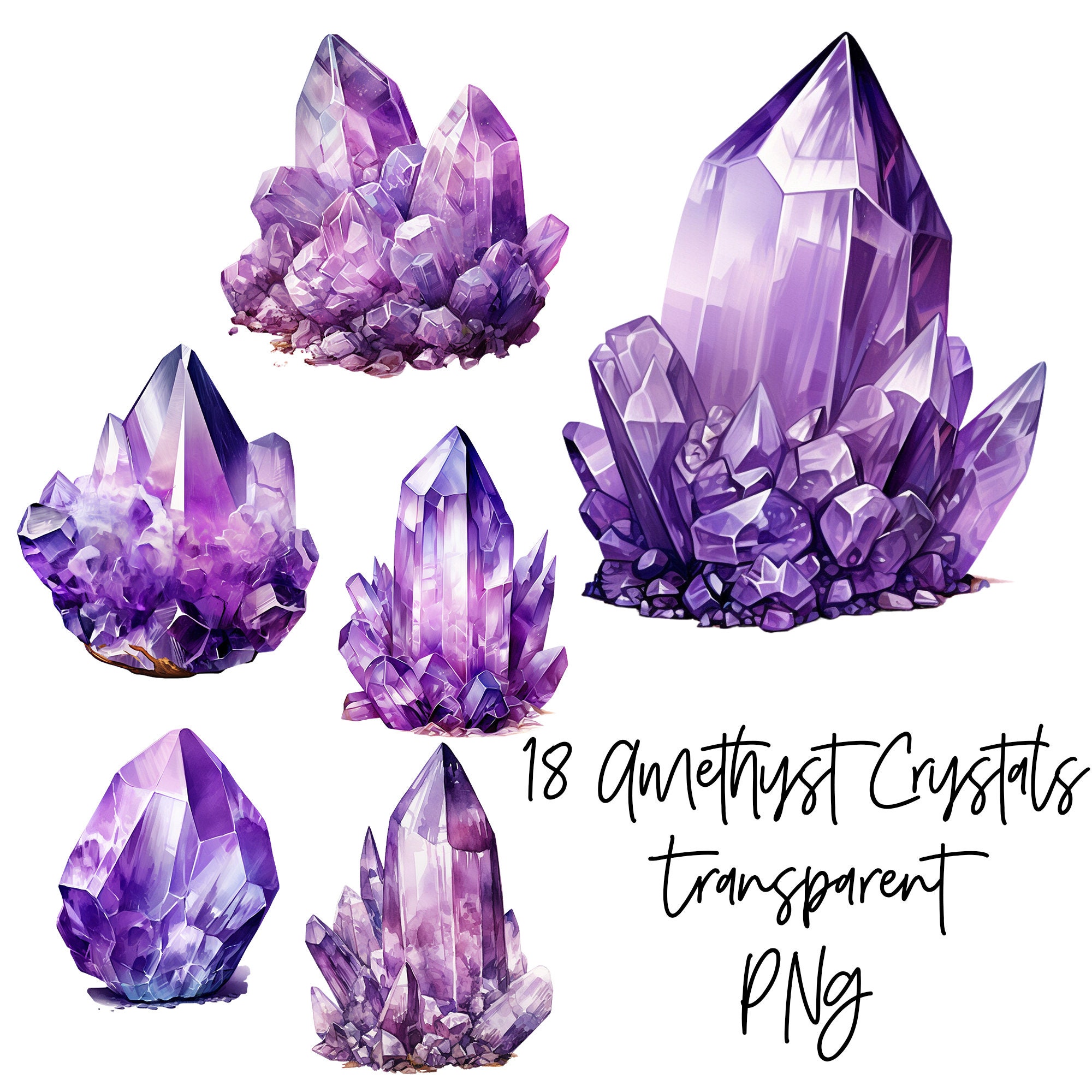 18 PNG Amethyst Crystal Transparent Watercolor Clipart Digital Download ...