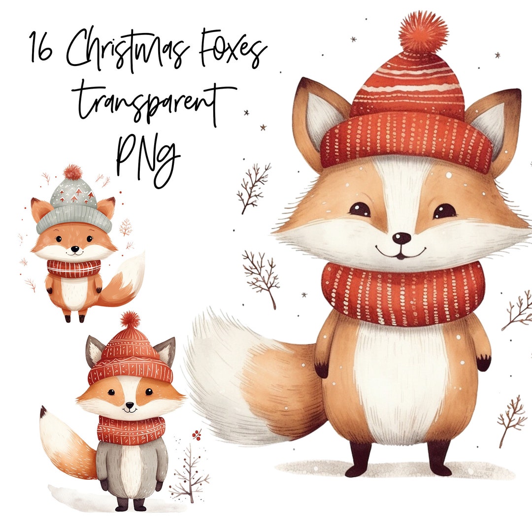 16 PNG Christmas Fox Transparent Watercolor Clipart Digital Download ...