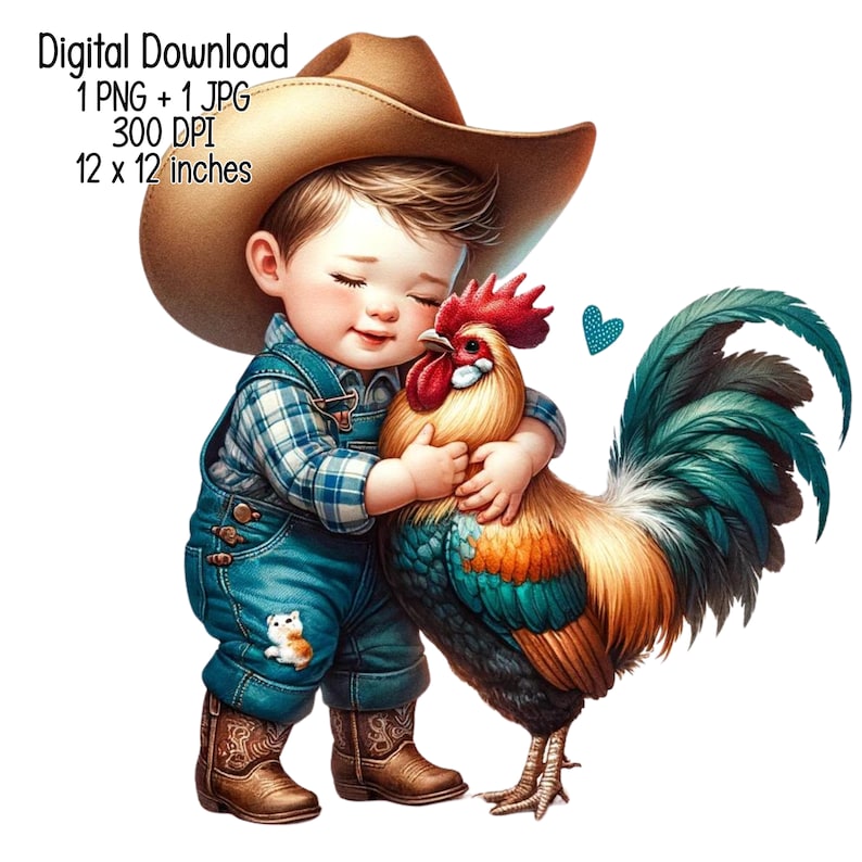Cute Texan Boy With a Rooster Texas Farmer Watercolor Clipart ...