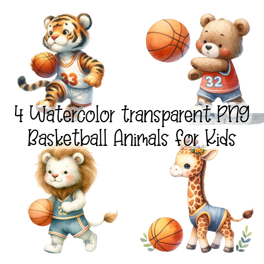 4 PNG Basketball Nursery Room Animals Watercolor Transparent Clipart ...