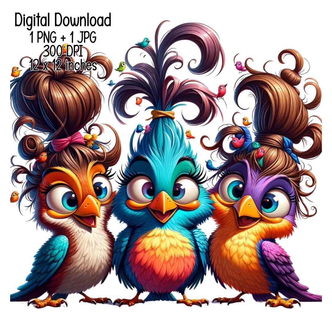 Three Birds Besties With Messy Hair Clipart Commercial Use Sublimation ...