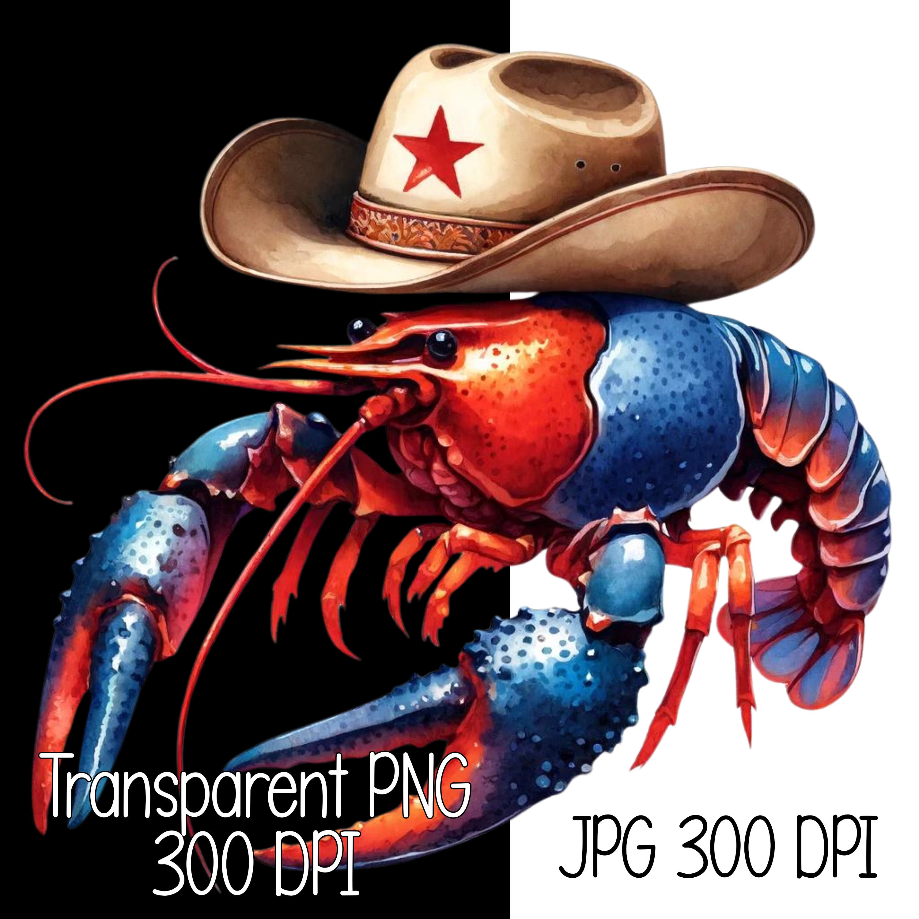 Texan Crayfish Wearing a Cowboy Hat Watercolor Clipart Commercial Use ...