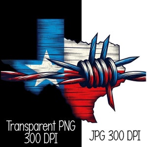 Texas Map and Flag Border Barbed Wire Fence Digital Download, TX ...