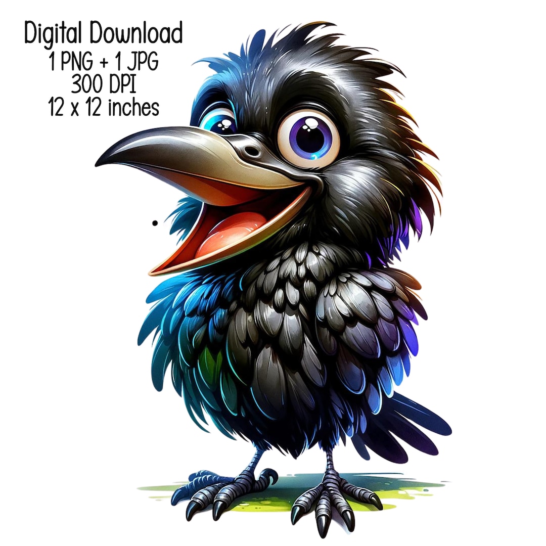 Funny Cute Colorful Humorous Crow Bird Illustration Clipart Commercial ...