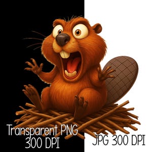 Funny Cartoon Beaver Clipart | Cute Beaver Illustration PNG JPG | Kids ...