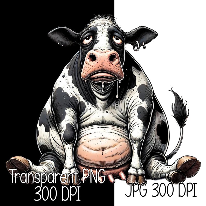 Tired Cow Humorous Illustration Digital Download Funny Animal Clipart ...