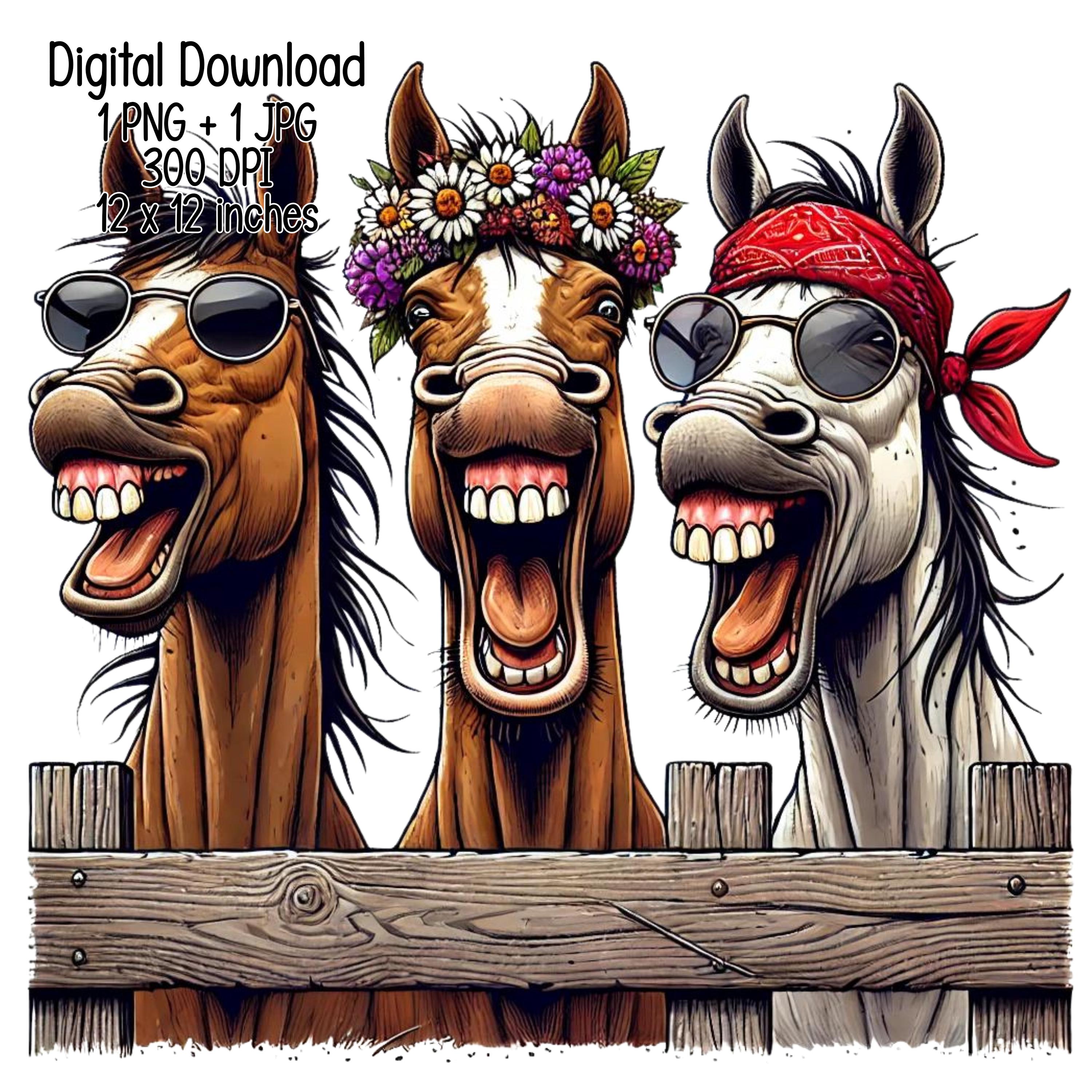 Three Silly Horses Clipart Humorous Horse Besties Illustration, Digital ...