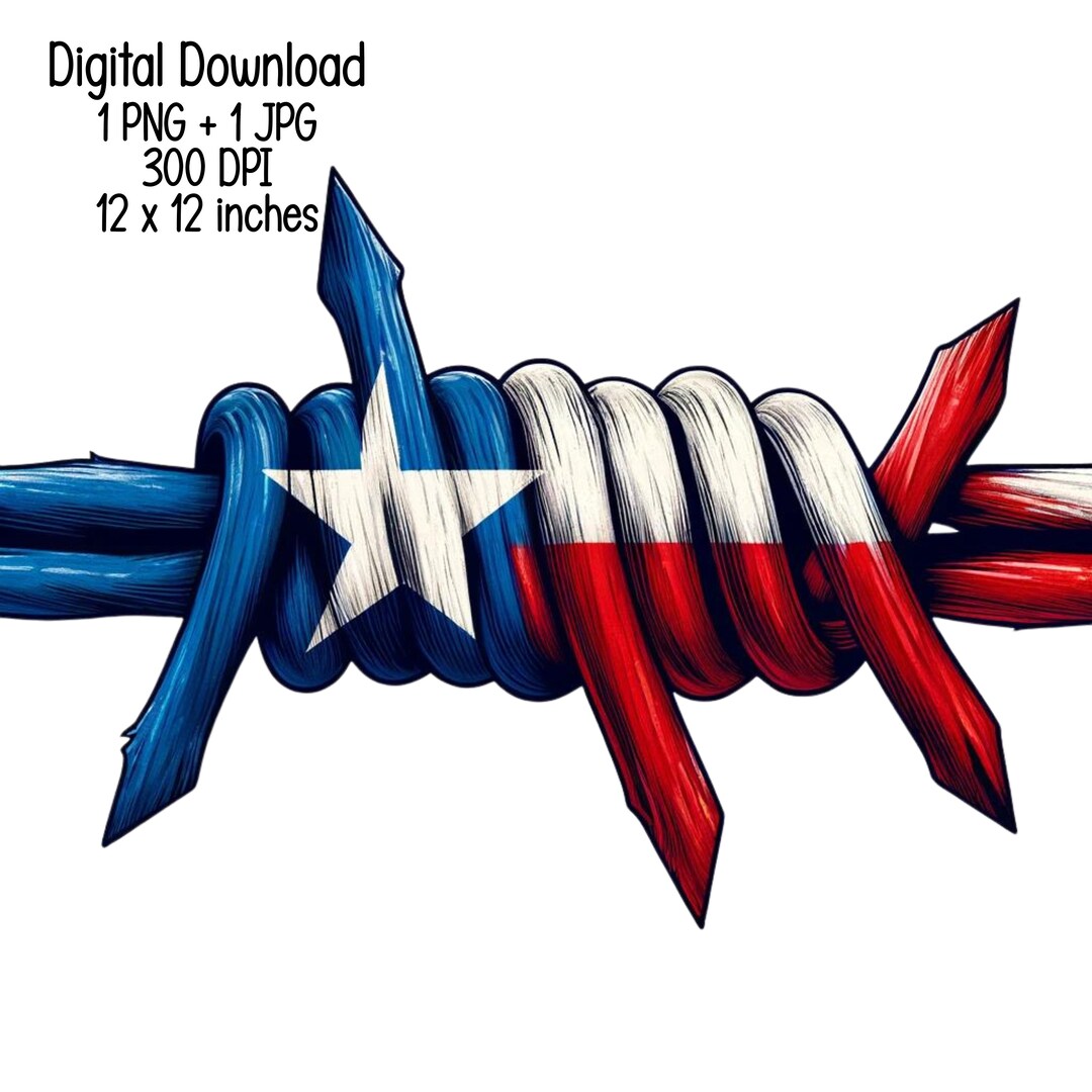 Texas Flag Border Barbed Wire Fence Digital Download, TX, Illustration ...