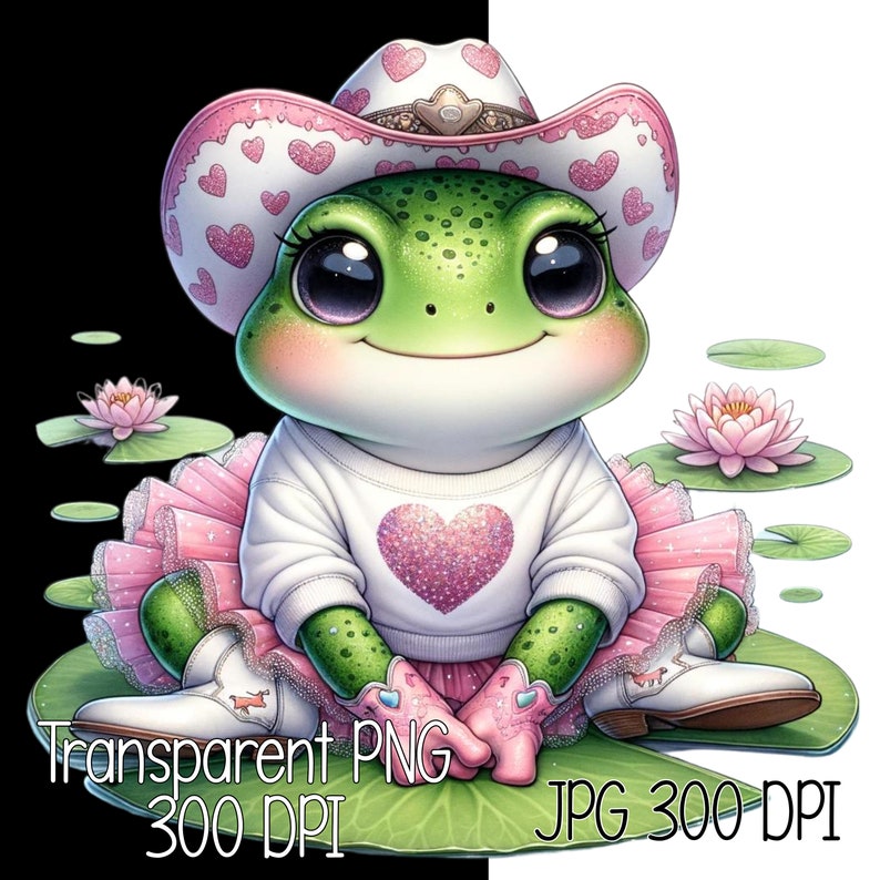 Funny Cute Girly Cowgirl Green Frog Digital Download Illustration ...