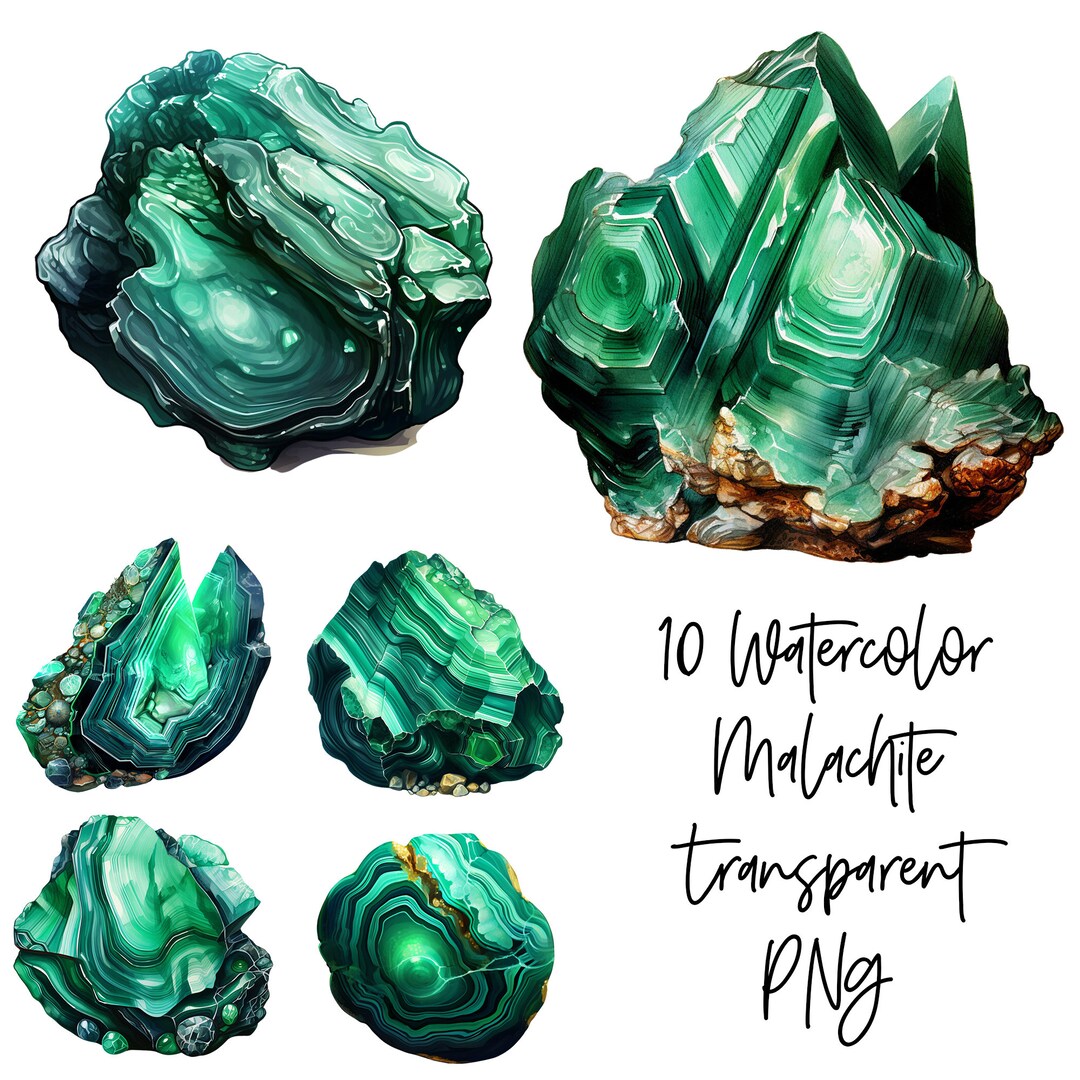 10 PNG Malachite Crystal Transparent Watercolor Clipart Digital ...