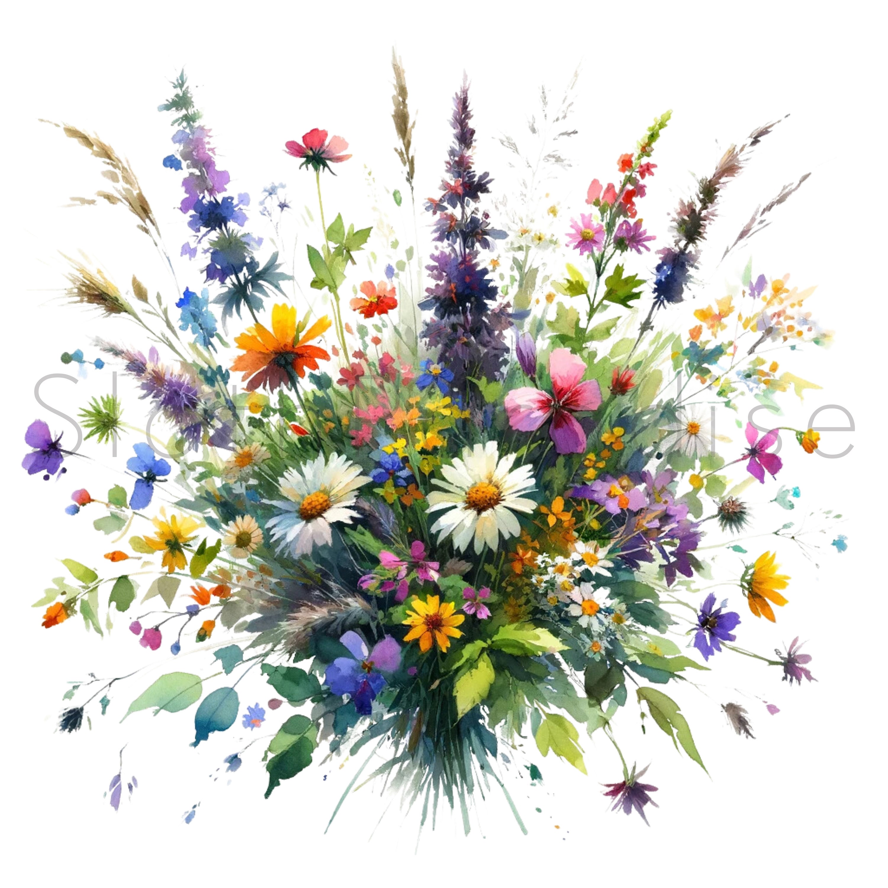 10 PNG Wildflower Bouquets Transparent Watercolor Clipart Digital ...