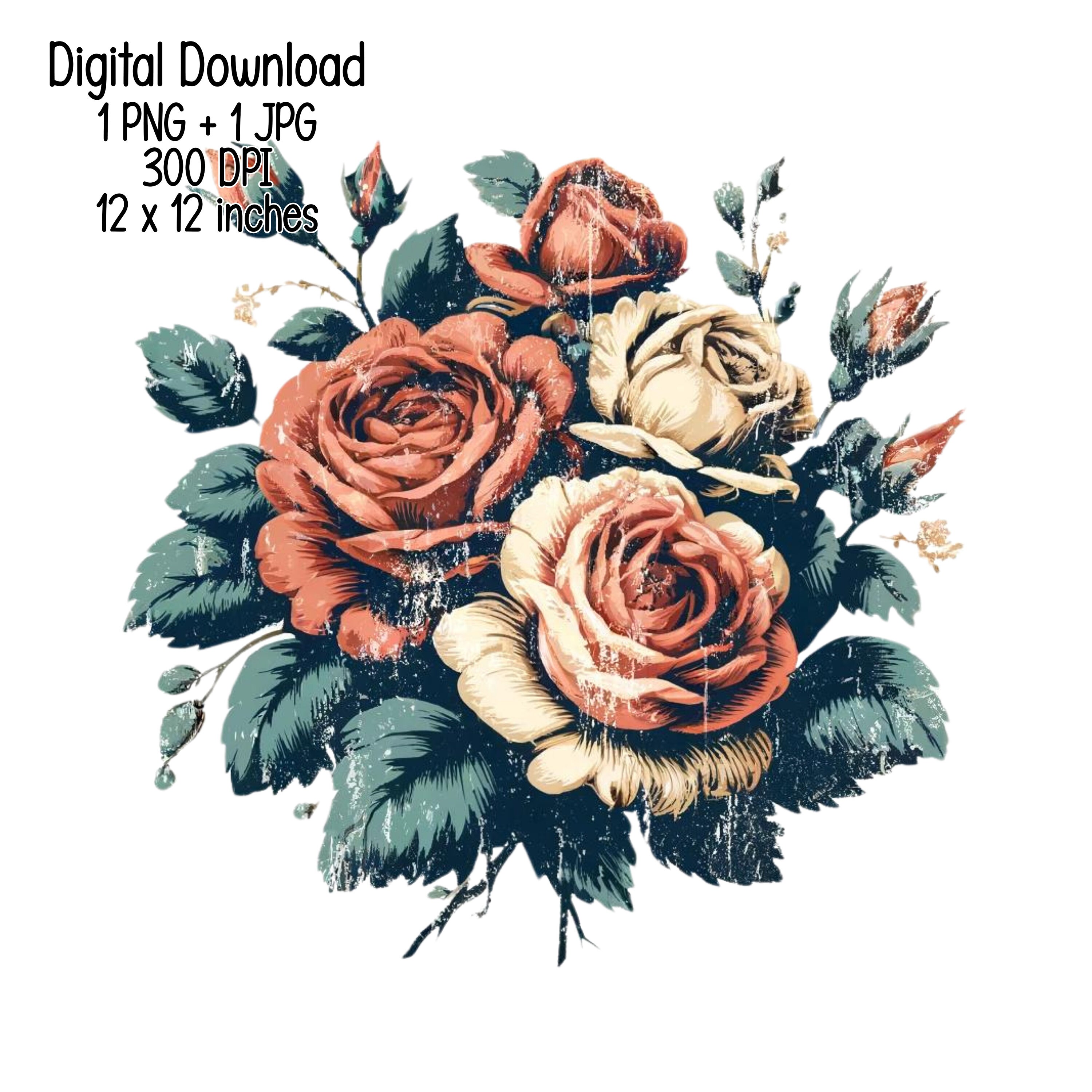 Vintage Roses Illustration Digital Download Clipart PNG JPG - Etsy