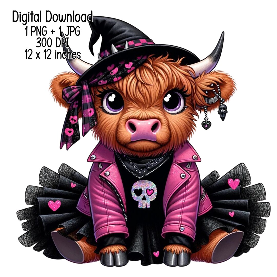 Halloween Highland Cow Digital Download, Cute Cow Illustration Clipart ...