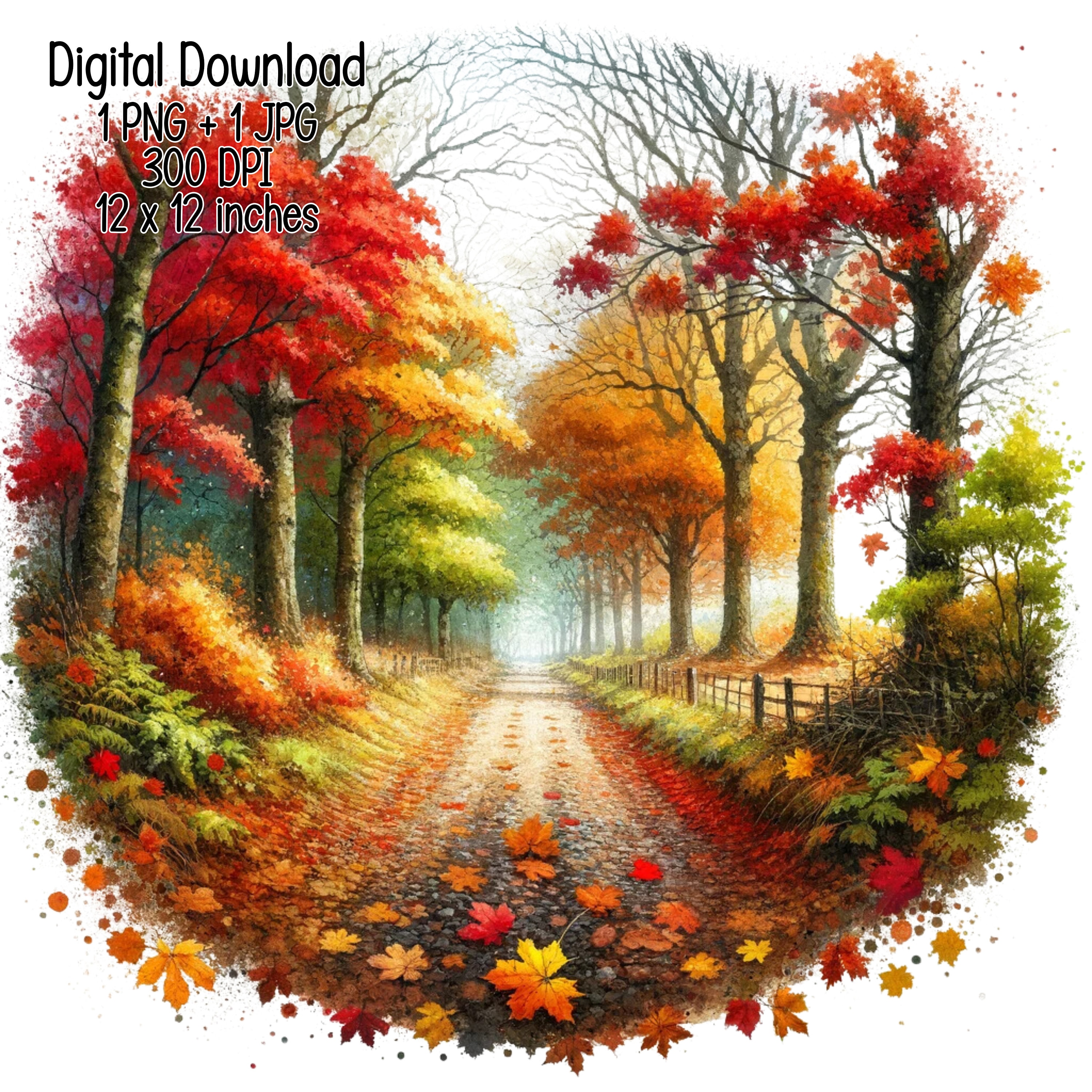 Fallen Autumn Leaves on Forest Path Watercolor Clipart Commercial Use ...