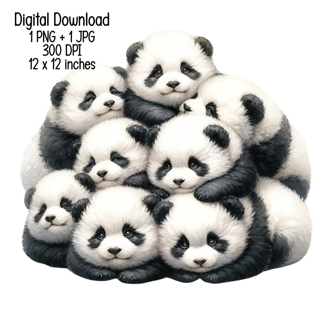 Pile of Cute Fluffy Baby Pandas Watercolor Illustration Clipart ...